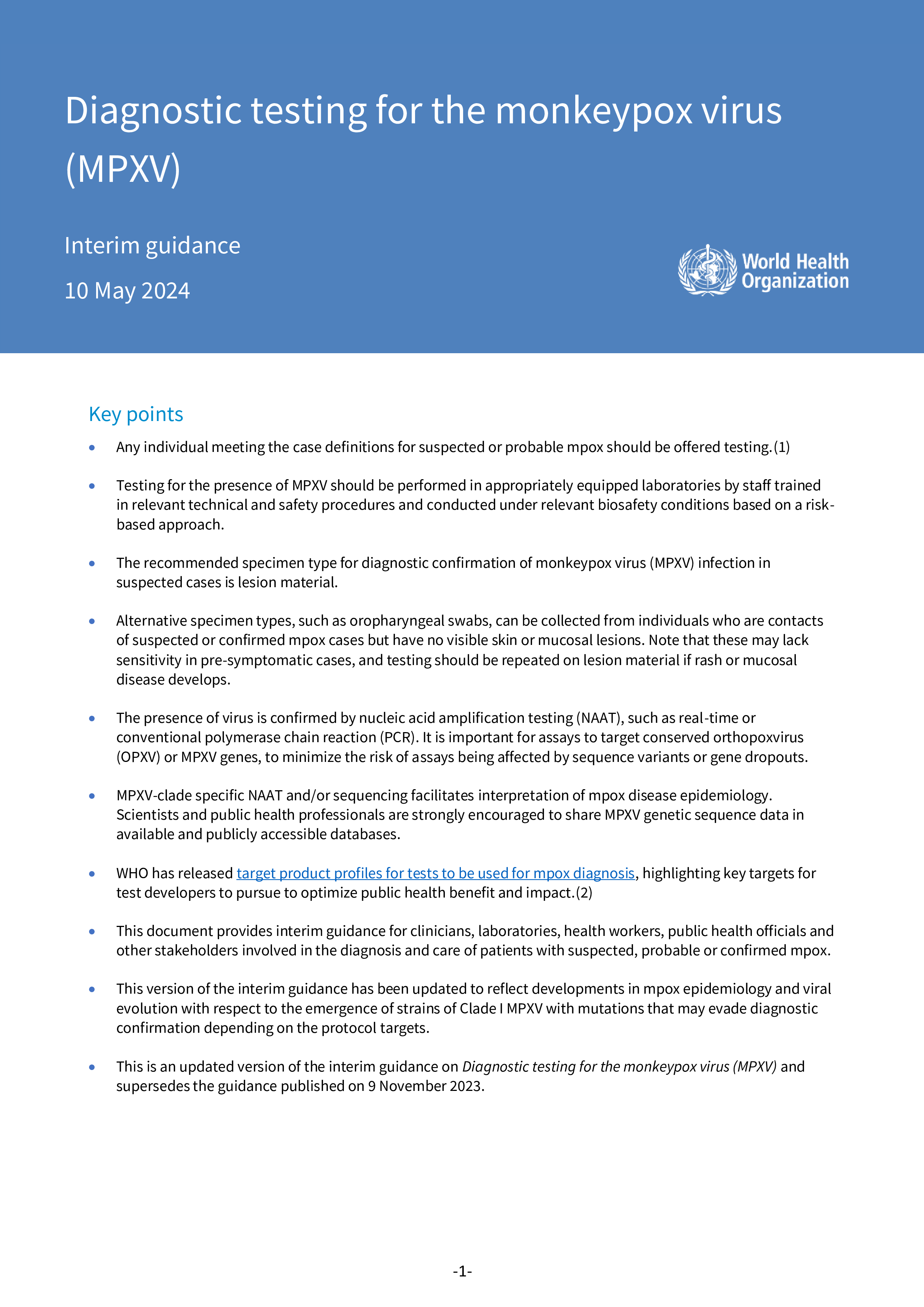 Diagnostic testing for the monkeypox virus (‎MPXV)‎ interim guidance ...