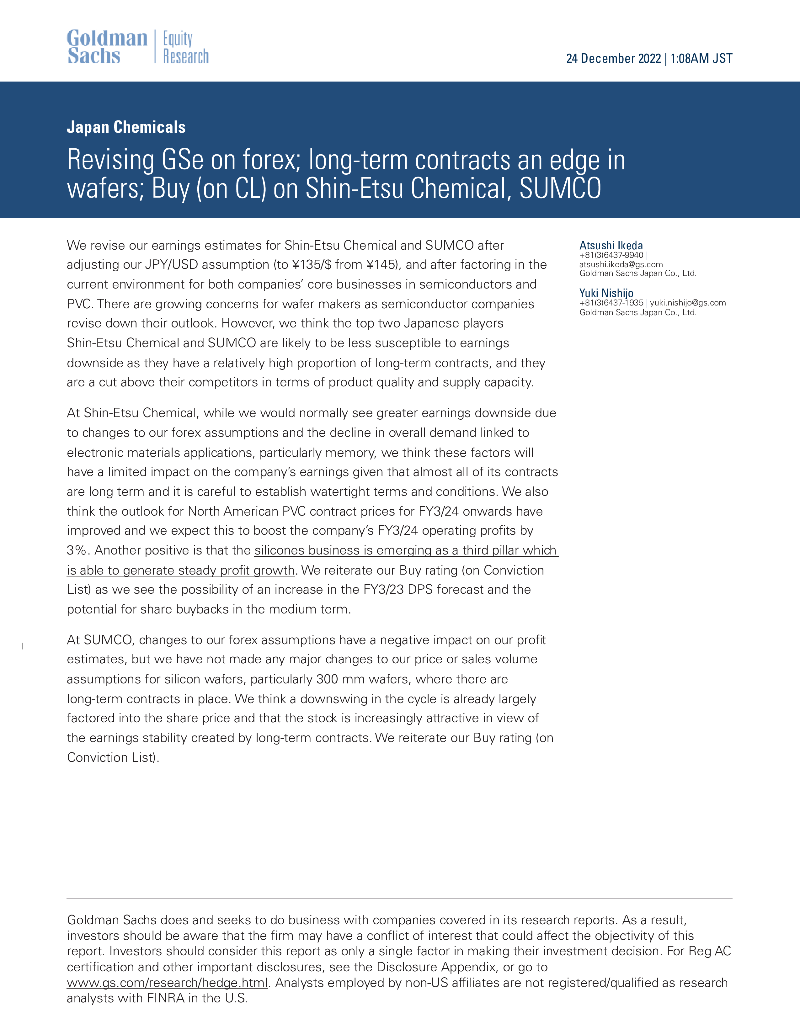 Japan Chemicals_ Revising GSe on forex; long-term contracts an edge in wafers; Buy (on CL) on ...