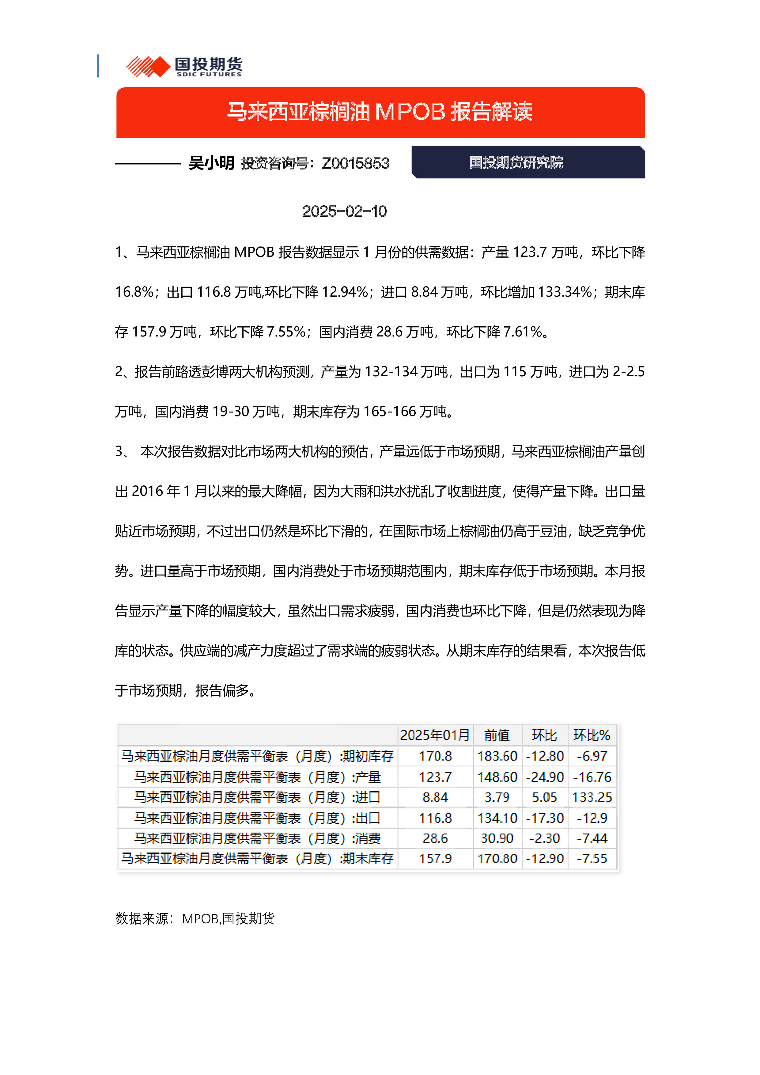 马来西亚棕榈油MPOB报告解读-洞见研报-行业报告