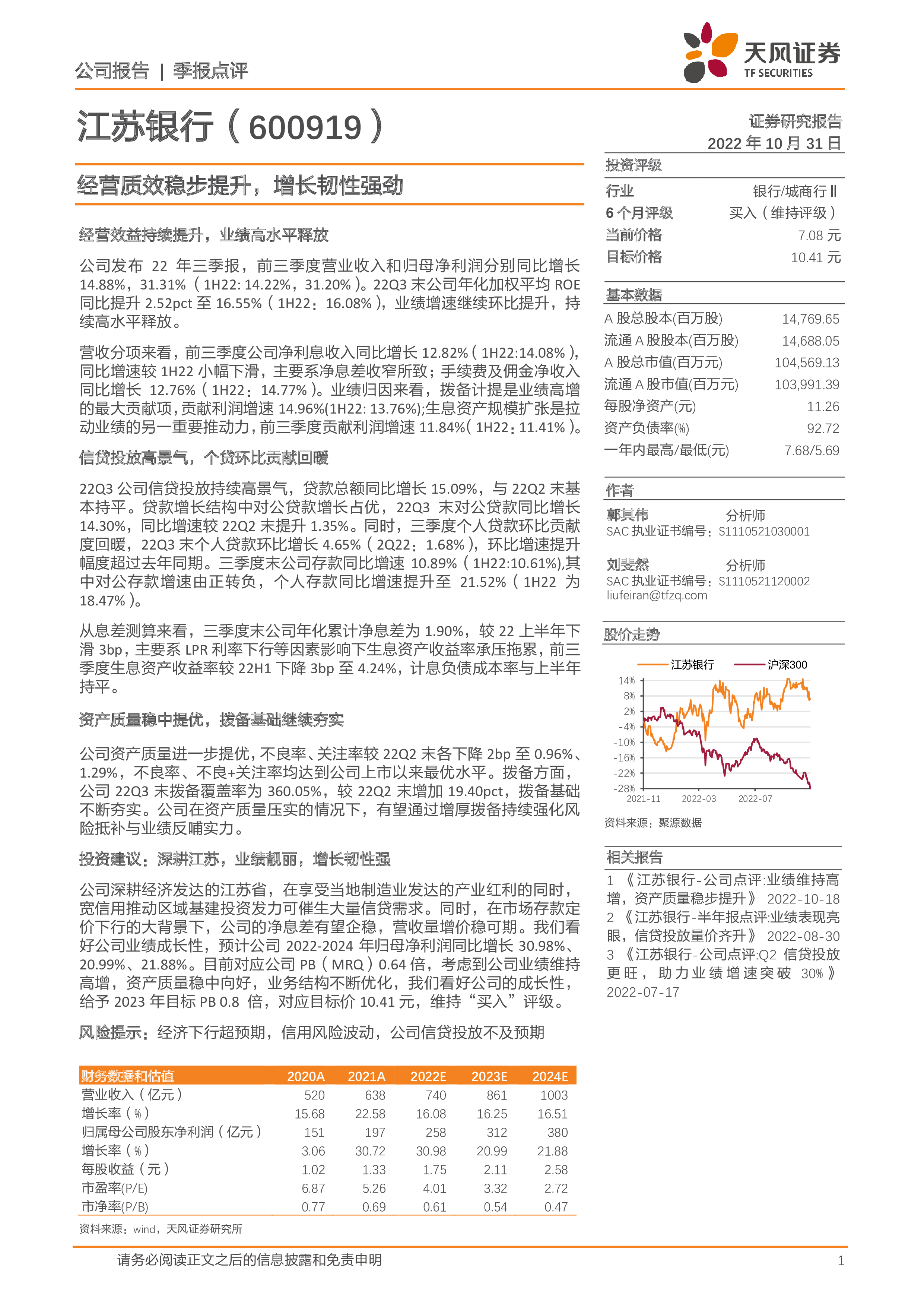 江苏银行（600919）：经营质效稳步提升，增长韧性强劲-洞见研报-行业报告