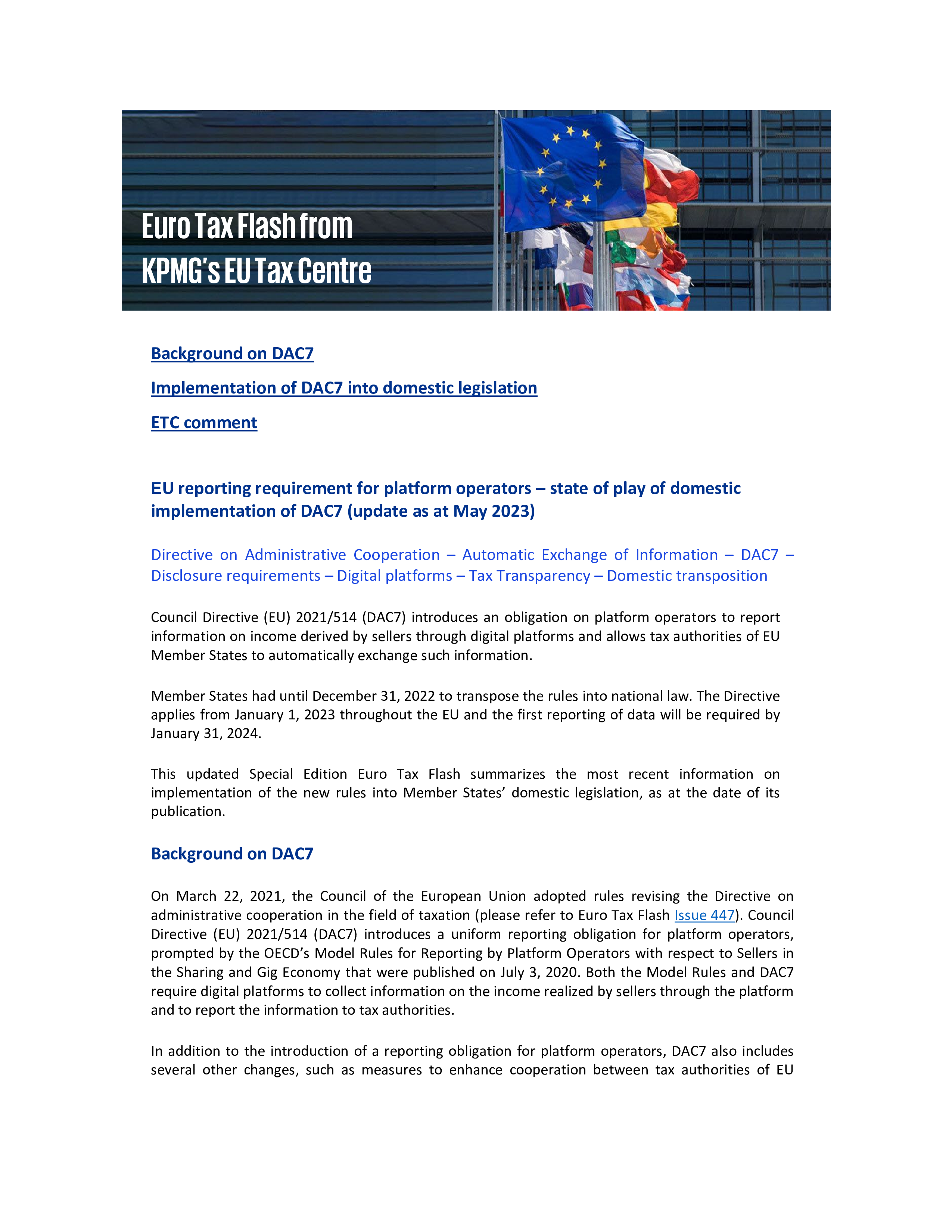 Euro Tax Flash from KPMG's EU Tax Centre-洞见研报-行业报告
