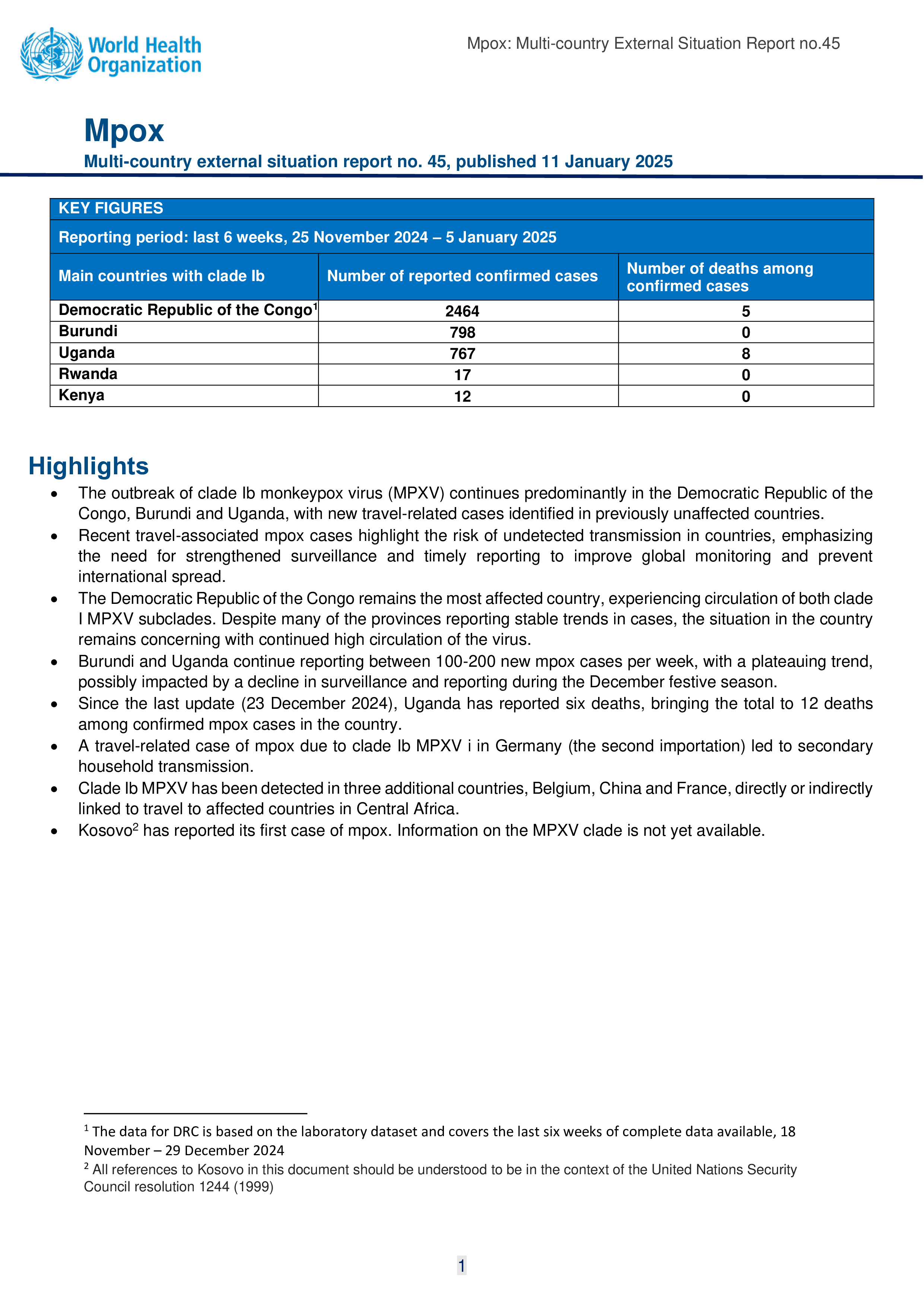 Multi-country outbreak of mpox, External situation report #45 - 11 January 2025-洞见研报-行业报告