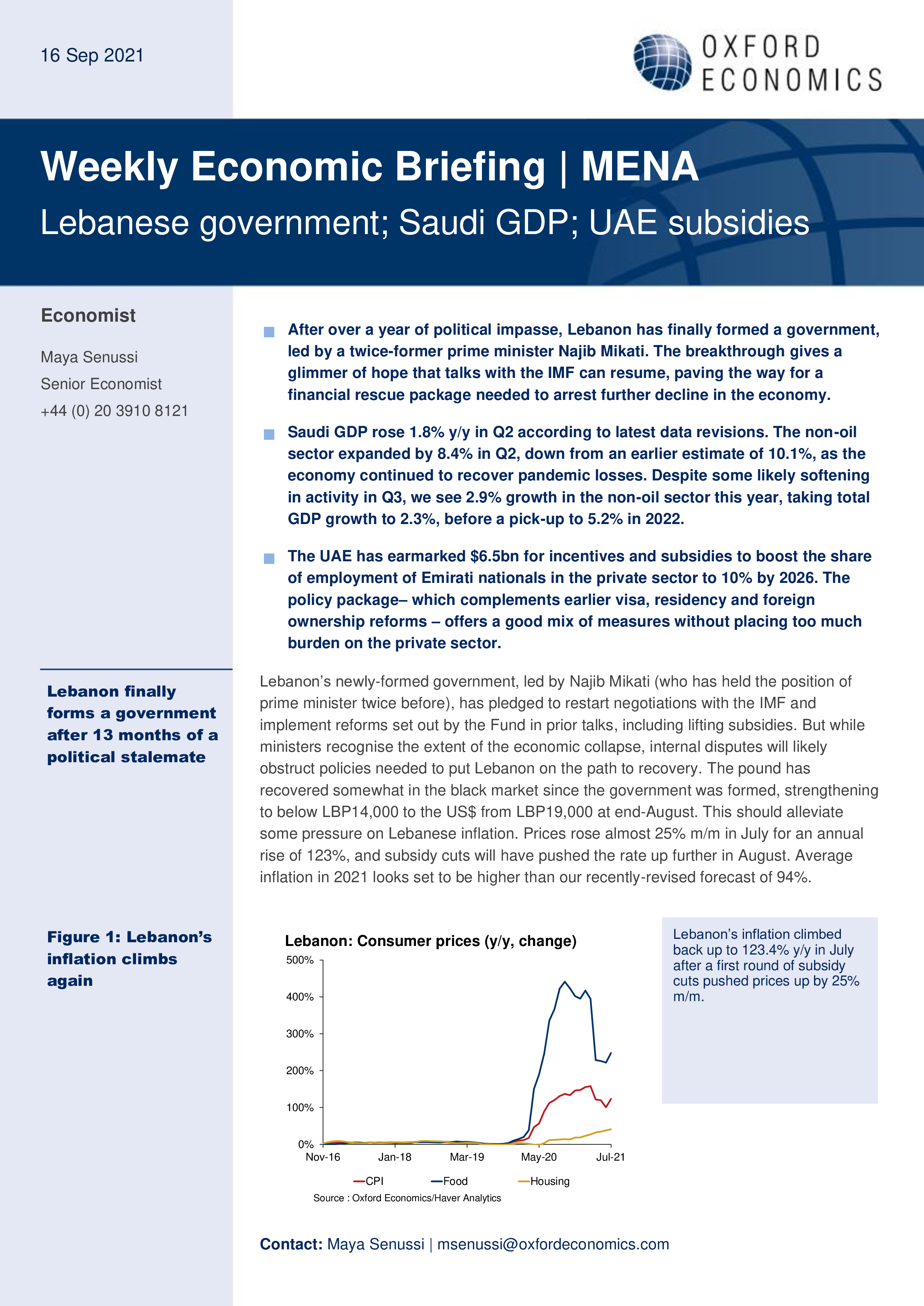 MENA Lebanese government; Saudi GDP; UAE subsidies-洞见研报-行业报告
