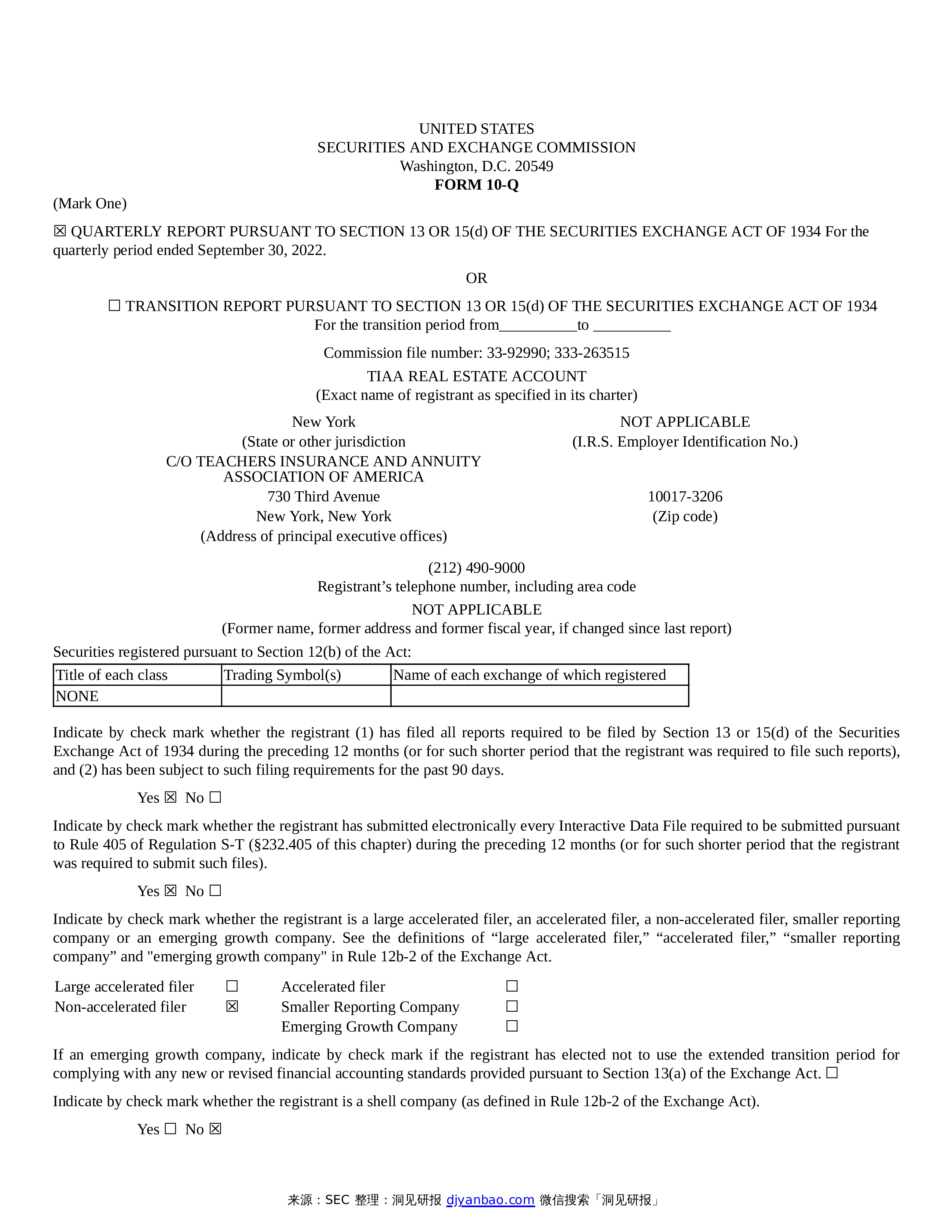 SEC Form 10 Q TIAA REAL ESTATE ACCOUNT SEC Form 10 Q TIAA REAL ESTATE ACCOUNT