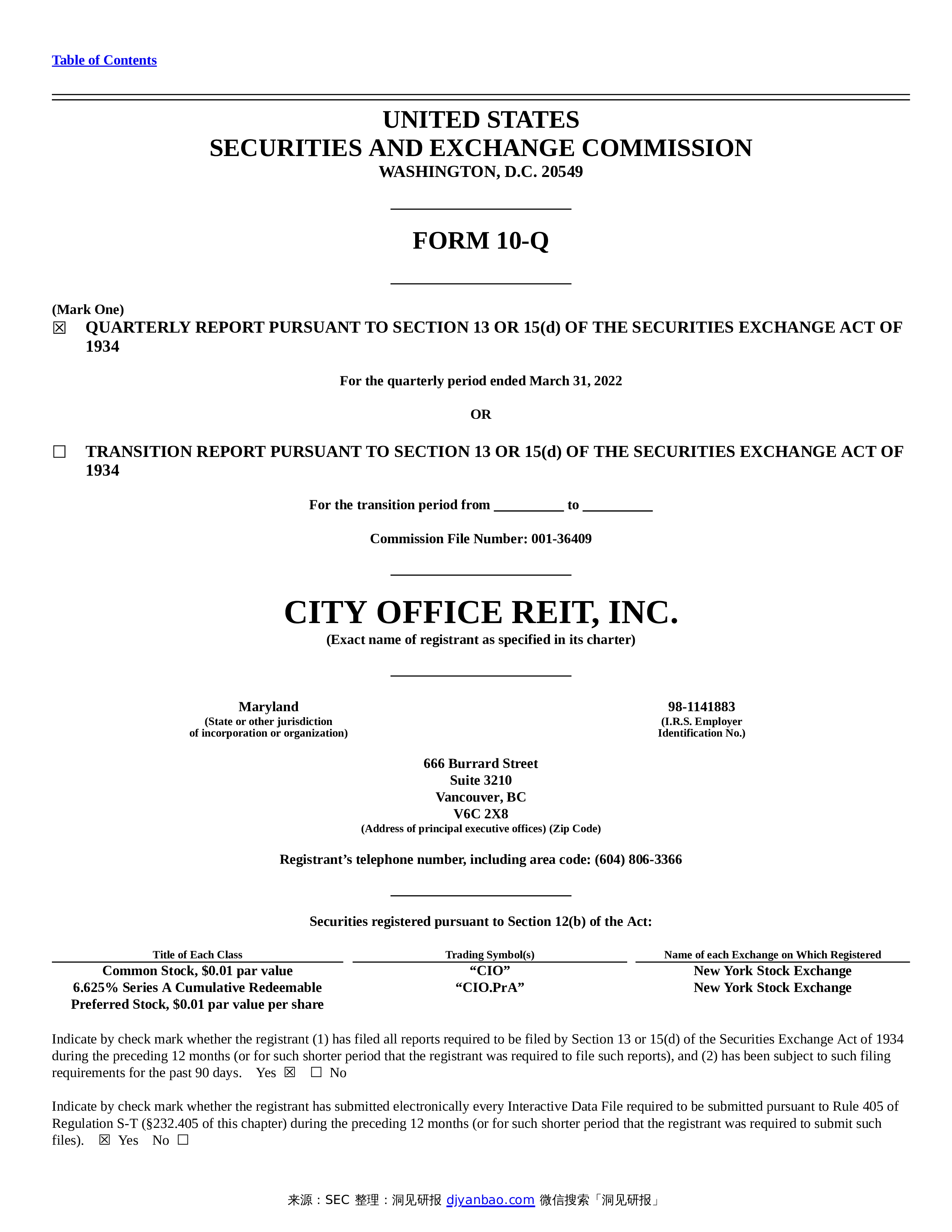 Form 10 Q City Office REIT Inc form-10-q-city-office-reit-inc
