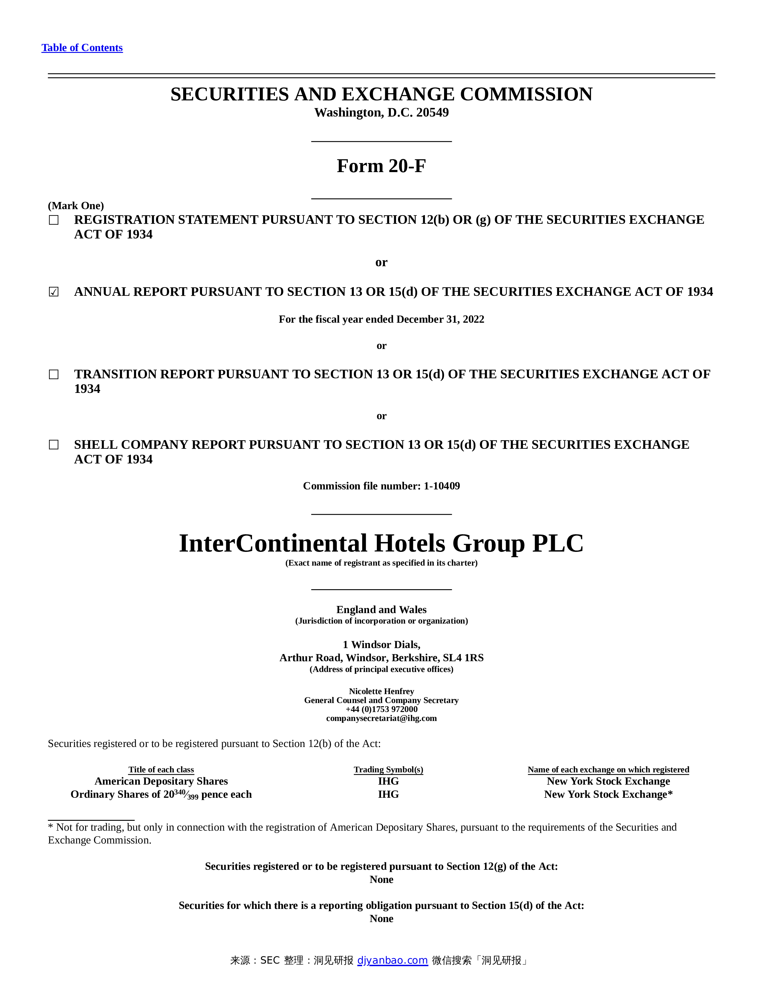 SEC Form 20 F INTERCONTINENTAL HOTELS GROUP PLC NEW sec-form-20-f-intercontinental-hotels-group-plc-new