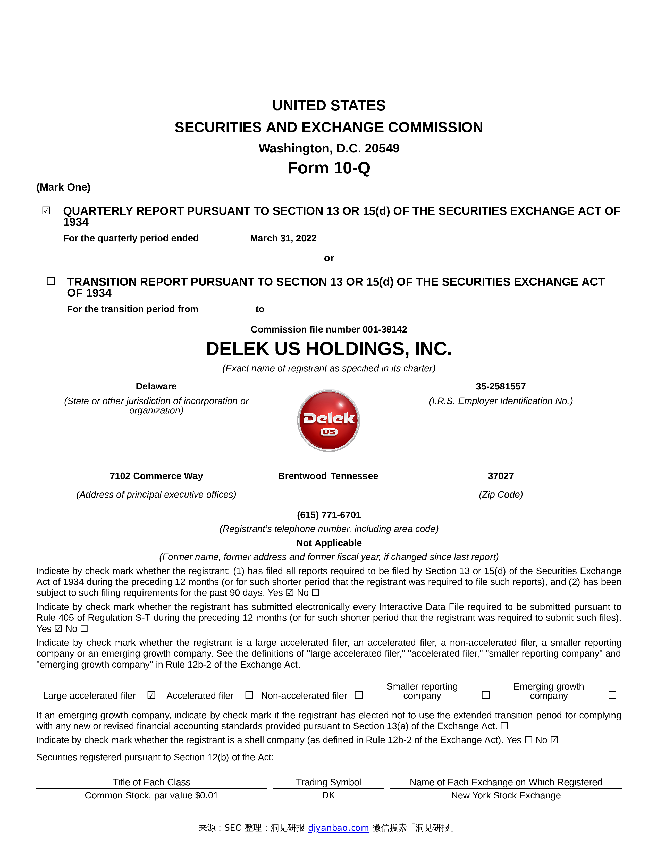 Form 10 Q Delek US Holdings Inc form-10-q-delek-us-holdings-inc